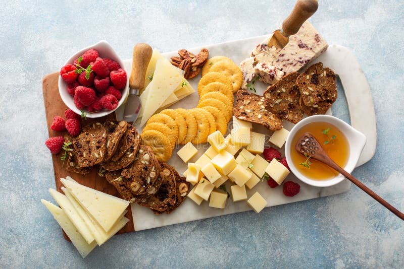 Cheese Board or Snack Board with Crackers Stock Image - Image of fruit ...