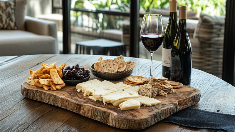 Cheese Board and Wine on Wooden Table. Stock Photo - Image of bottle ...