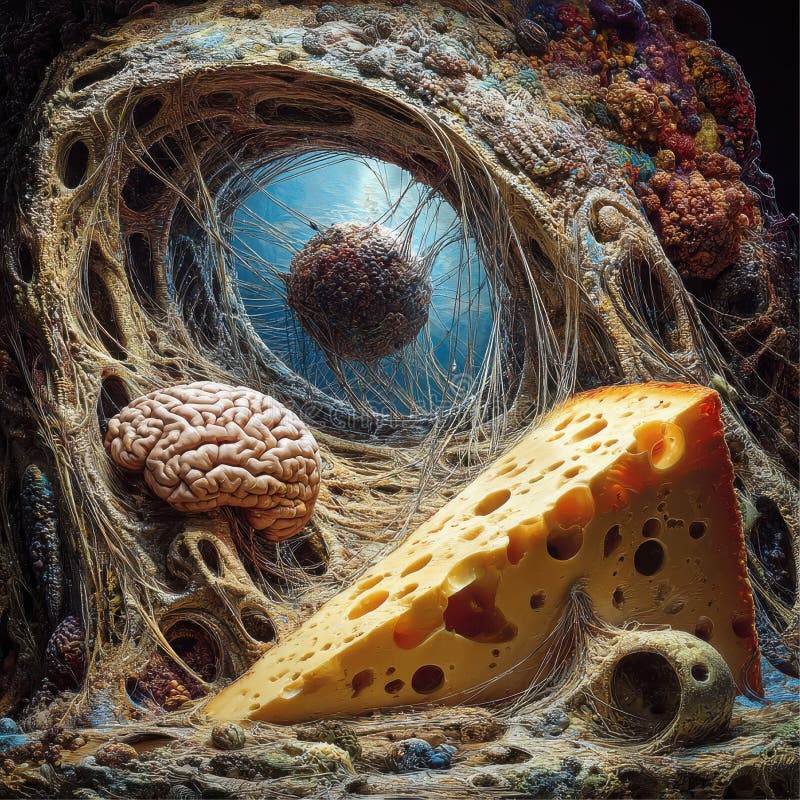 Cheese Brain and Sphere Amidst Abstract Organic Structure in Dark ...