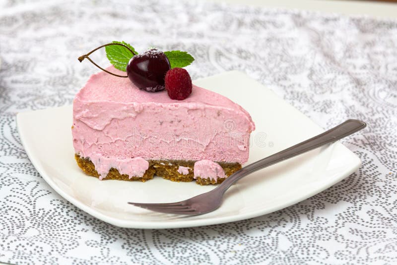 Cheese Cake and Slice on Plate Stock Image - Image of cooking ...
