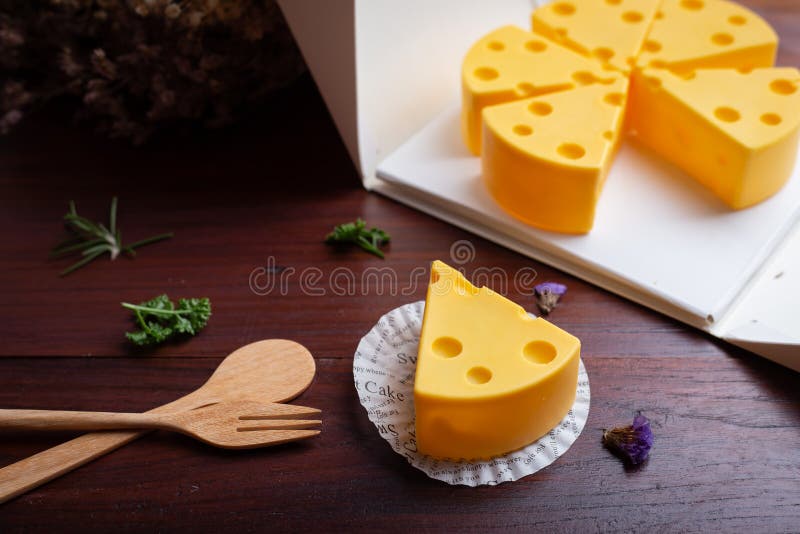 Cheese Cake with White Box Packaging on Wooden Table Stock Image ...