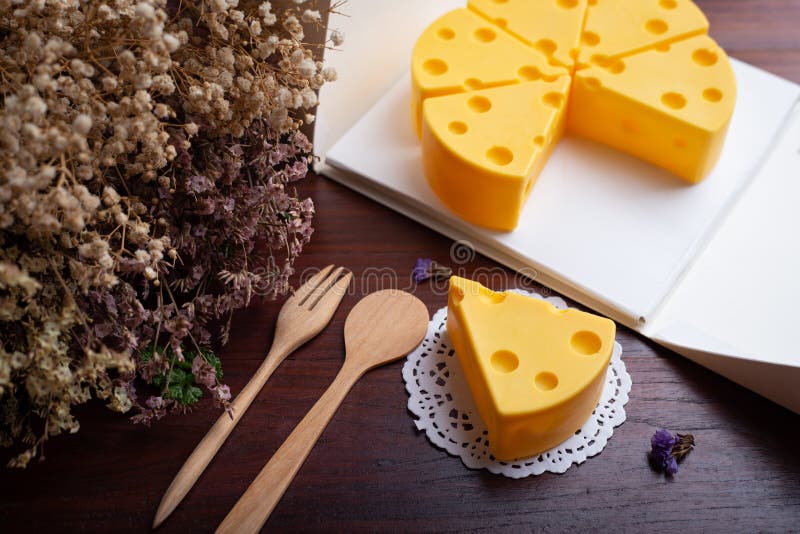 Cheese Cake with White Box Packaging on Wooden Table Stock Photo ...