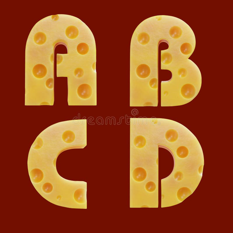 Cheese Capital Letter Alphabet - Letters a-D Stock Illustration ...