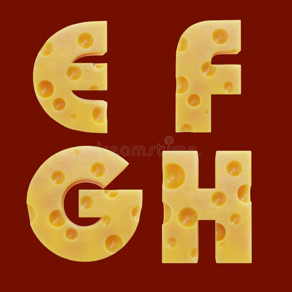 Cheese Capital Letter Alphabet - Letters E-H Stock Illustration ...