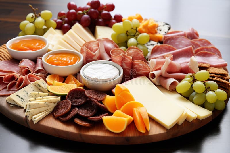 Cheese and Charcuterie Board on White Plate, on Stock Illustration ...