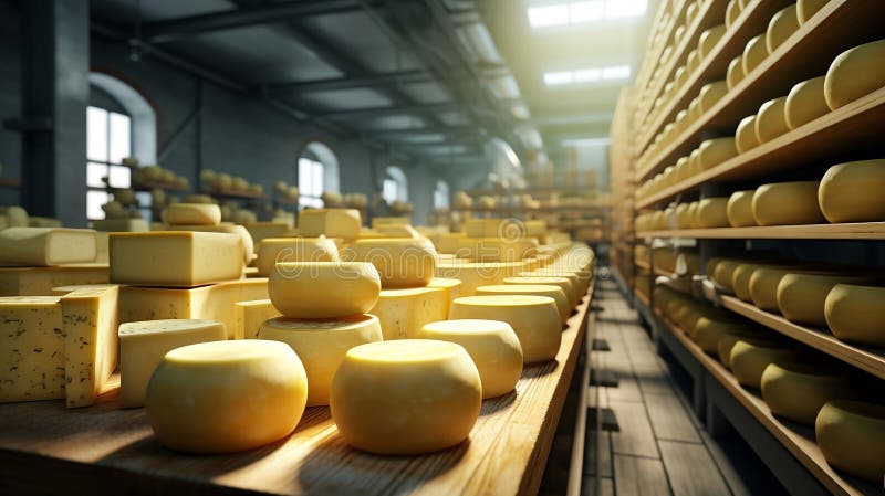 Cheese in a Cheese Factory. Generative AI. Stock Illustration ...