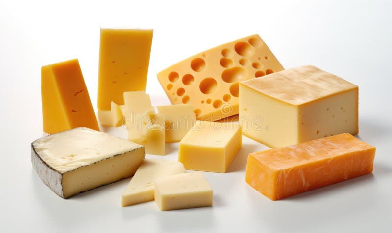 Cheese Collection, Piece of Cheese and Pieces of Cheese on White ...