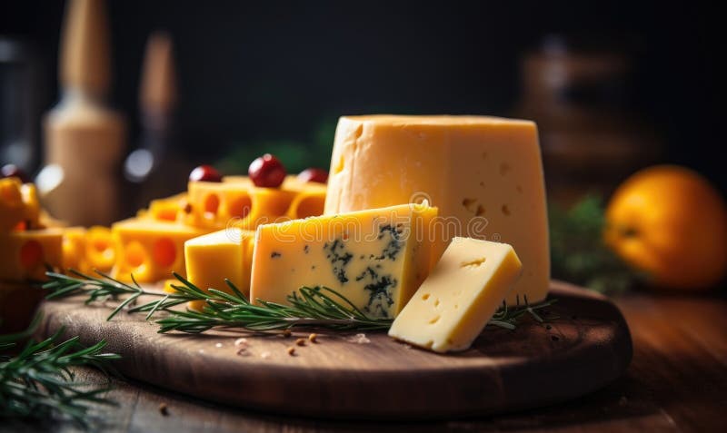 Cheese Collection, Pieces of Yellow Cheese with Dill Close Up Stock ...