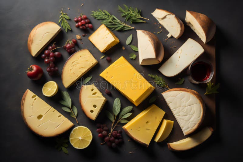 Cheese Collection, Various Types of Cheese on Dark Background, Top View ...
