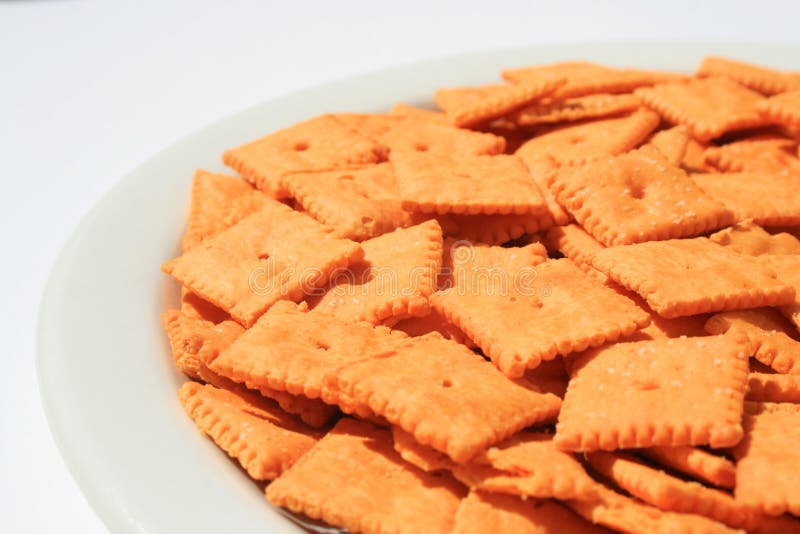 Basket of Small Square Cheese Crackers Stock Photo - Image of taste ...