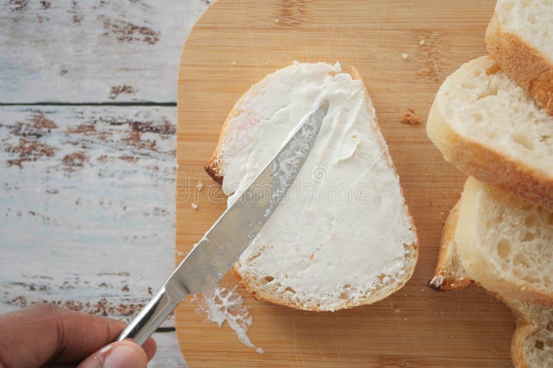 Cheese Cream Spread on Slice of a Bread Stock Photo - Image of fresh ...