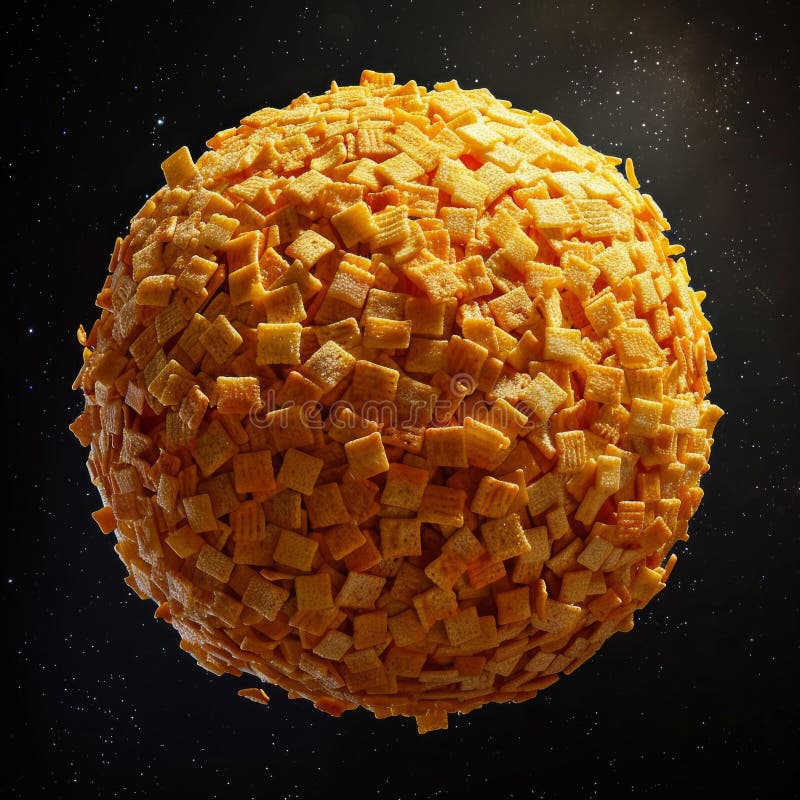 Cheese Cube Planet in Space. Unique Food Concept. Sphere Formed by ...
