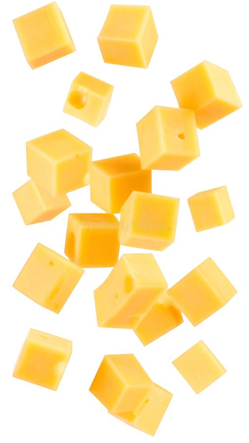 Multiple Cheddar Cheese Cubes Falling Transparent Background Stock ...