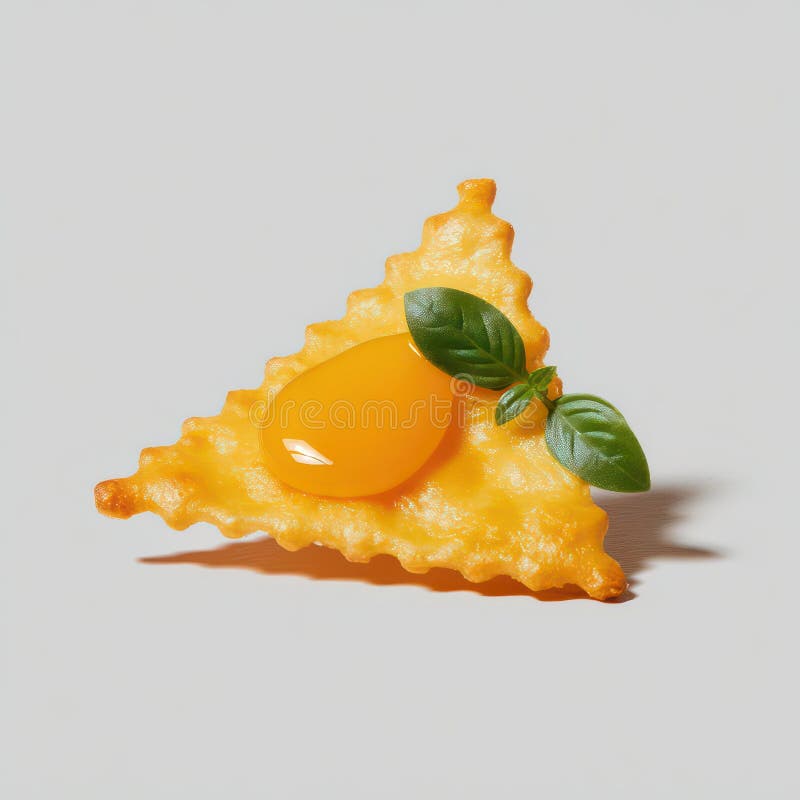 Cheese Curl on Triangle Cracker with Orange Glaze Drop and Stock ...