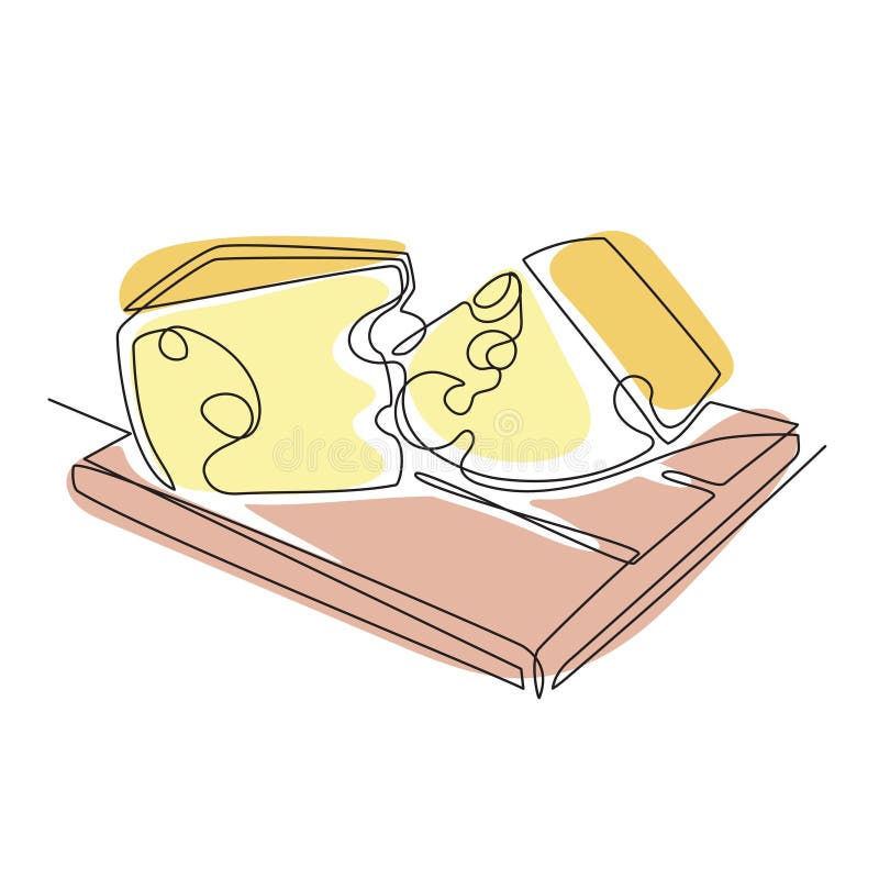 Cheese on a Cutting Board. One Line Drawing. Continuous Line Stock ...