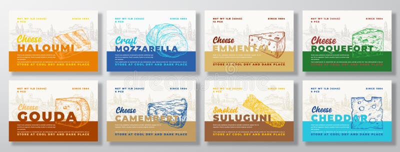 Cheese Dairy Food Label Templates Set. Abstract Vector Packaging Design ...