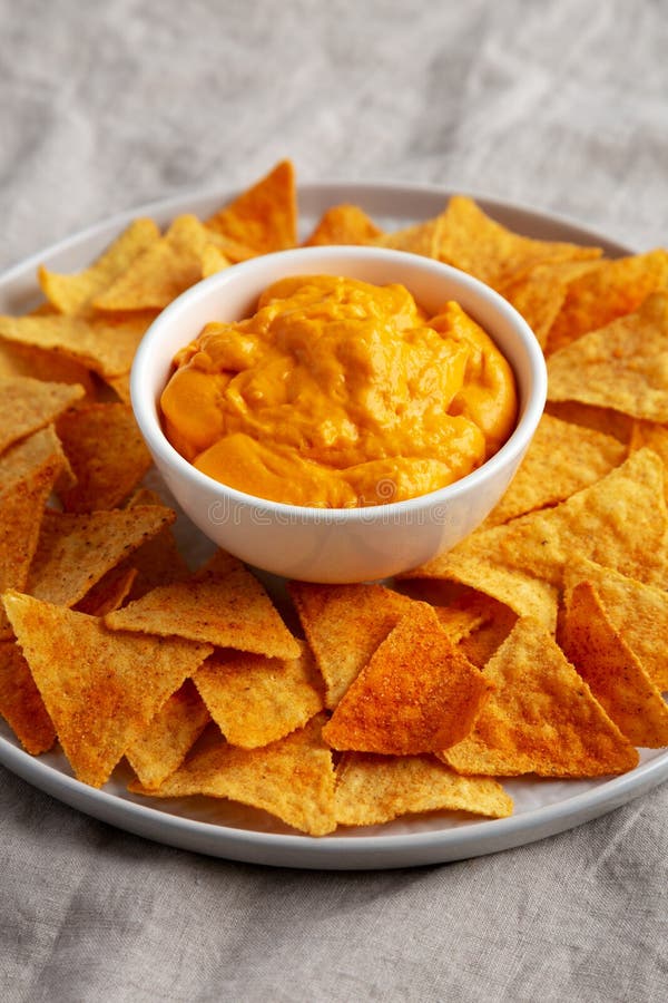 Cheese Dip with Tortilla Chips, Side View Stock Photo - Image of sauce ...