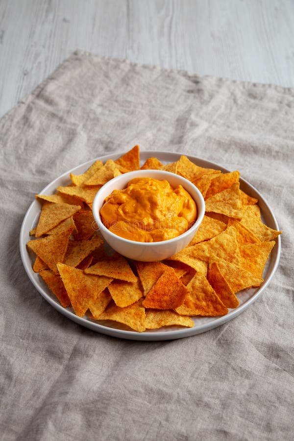 Cheese Dip with Tortilla Chips, Side View Stock Image - Image of ...