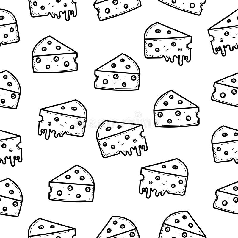 Cheese Doodle Seamless Pattern with Black and White Color Stock Vector ...