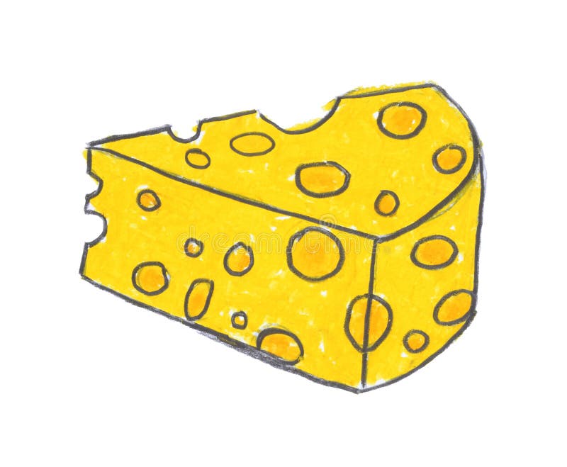 Cheese Drawing with Crayon on White Paper Stock Illustration ...