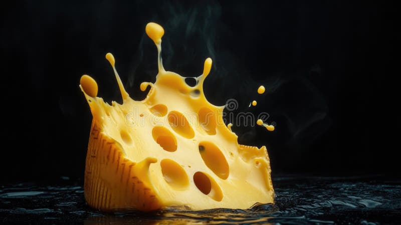 Cheese Explosion on Black Background with Steam Stock Image - Image of ...