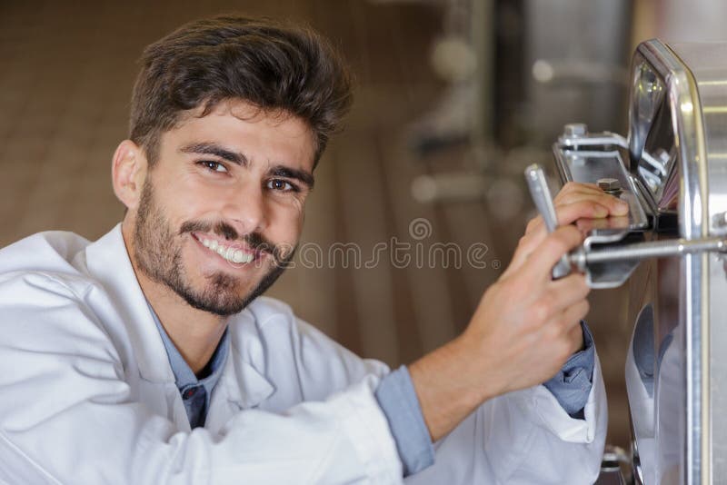 Cheese Factory Employee Looking after Fresh Vat Stock Image - Image of ...