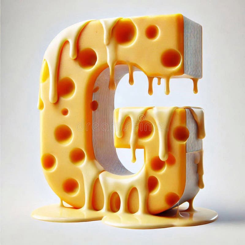 Cheese Font Letter G with Gooey Melting Cheese Drips. Illustration ...