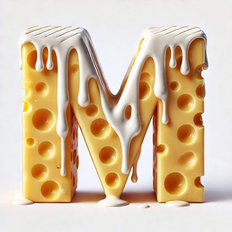 Cheese Font Letter M with Melted Cheese and Soft Crust. Illustration ...