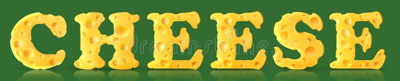 Cheese in the Form of Letters with a Shadow.Cheese Text on a Green ...