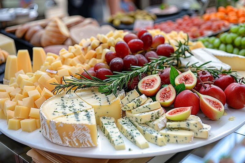 Cheese and Fruit on the Buffet Table in Close-up Stock Image - Image of ...