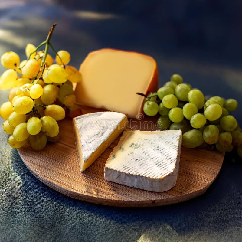 Cheese and Grapes Laying on a Board Stock Illustration - Illustration ...