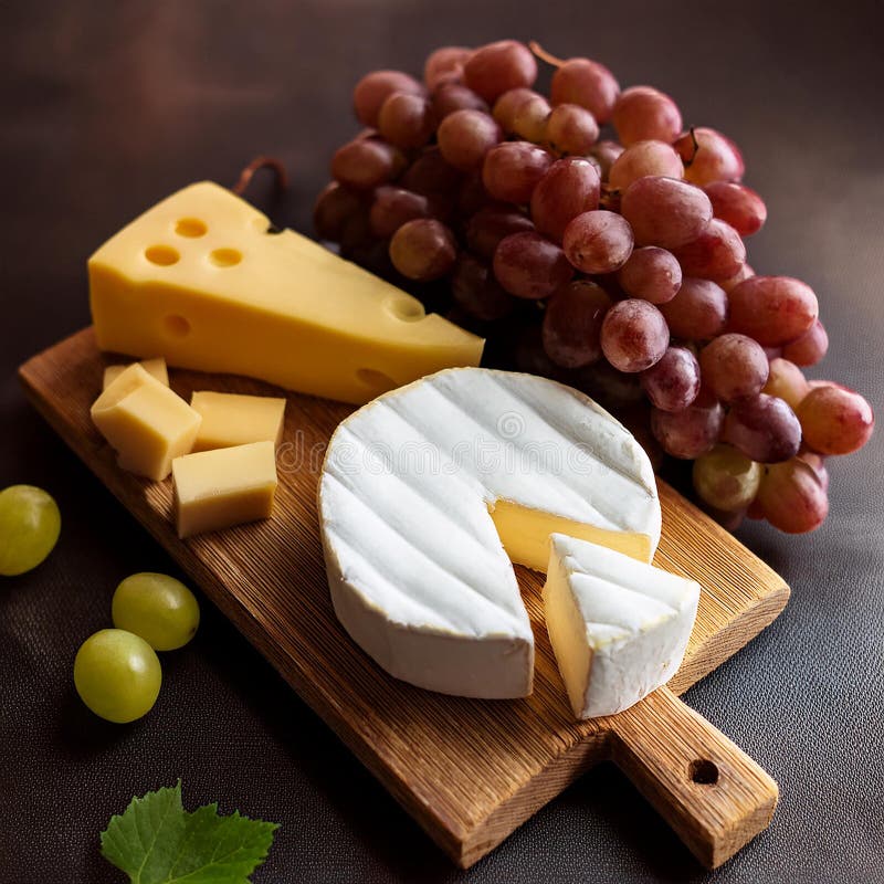 Cheese and Grapes Laying on a Board Stock Illustration - Illustration ...