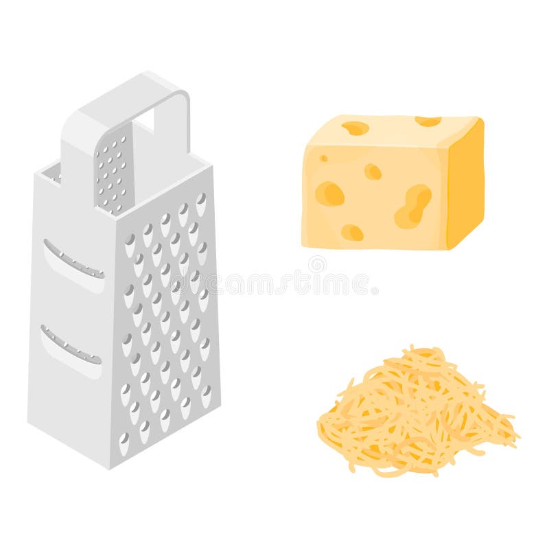 Cheese Grater, Grated Cheese and Piece of Cheese Stock Vector ...