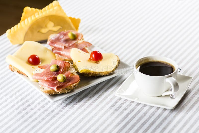 Cheese and Ham for Breakfast and Coffee Stock Image - Image of ...