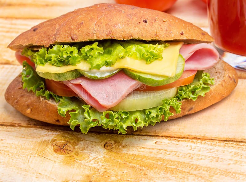 Cheese Ham Sandwich Shows Bread Roll and Baked Stock Image - Image of ...