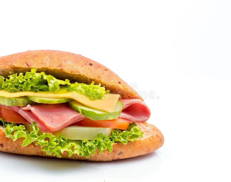 Cheese Ham Sandwich Shows Bread Roll and Cheeses Stock Photo - Image of ...