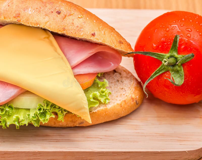 Cheese Ham Sandwich Shows Bread Roll and Delicious Stock Photo - Image ...