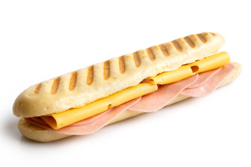 Cheese and Ham Toasted Panini. Isolated on White Stock Image - Image of ...