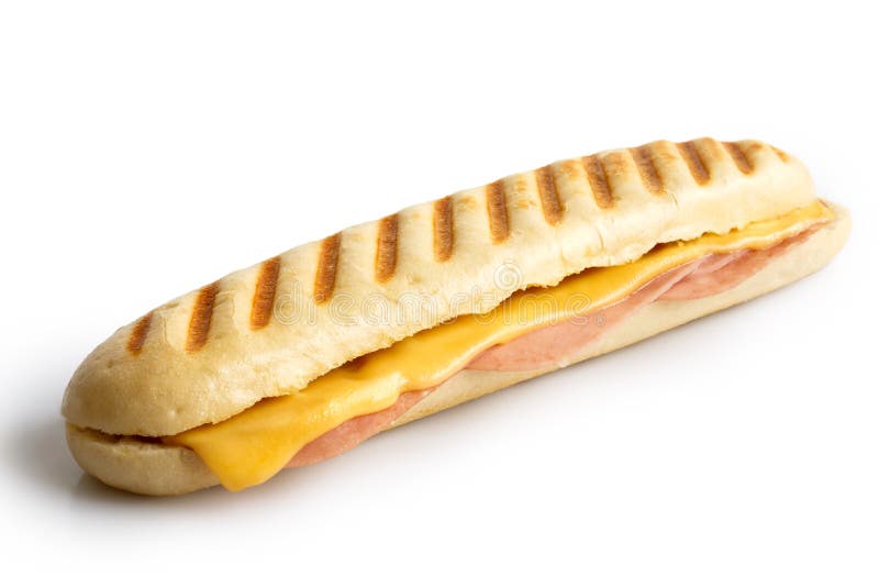 Cheese and Ham Toasted Panini. Isolated on White. Stock Image - Image ...