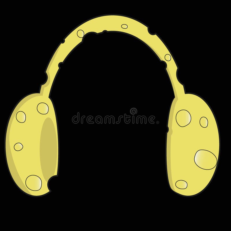Cheese Headphones on the Black Stock Image - Illustration of mouse ...