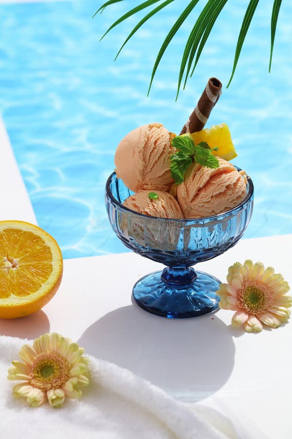 Cheese Ice Cream by Swimming Pool for Summer Days. Stock Photo - Image ...