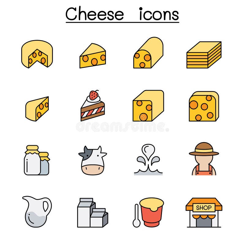 Cheese Icon Set in Thin Line Style Stock Vector - Illustration of round ...