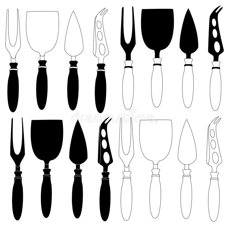 A Set of Knives for Cheese. Vector Set for Cutting and Serving Cheese ...