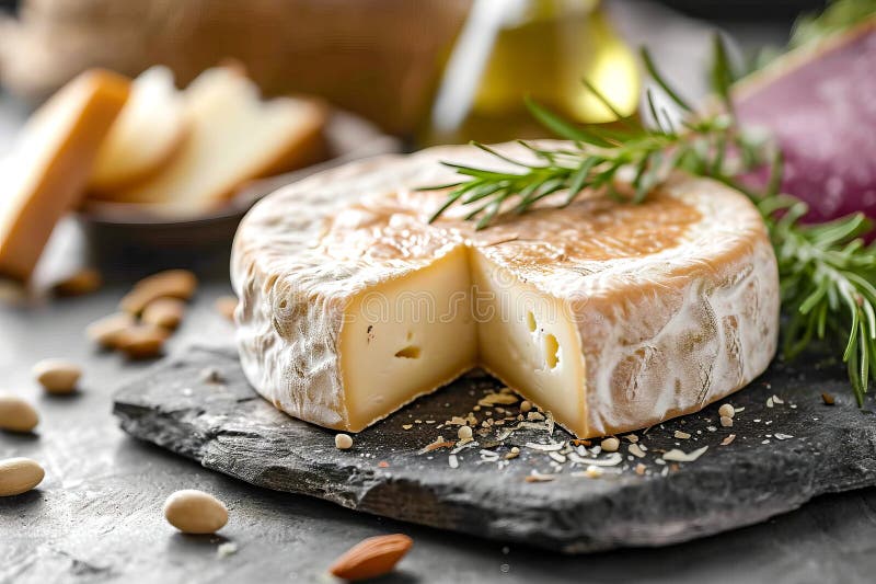 Cheese Log is Cut and Displayed on Rock with Garnish on Top. Generative ...