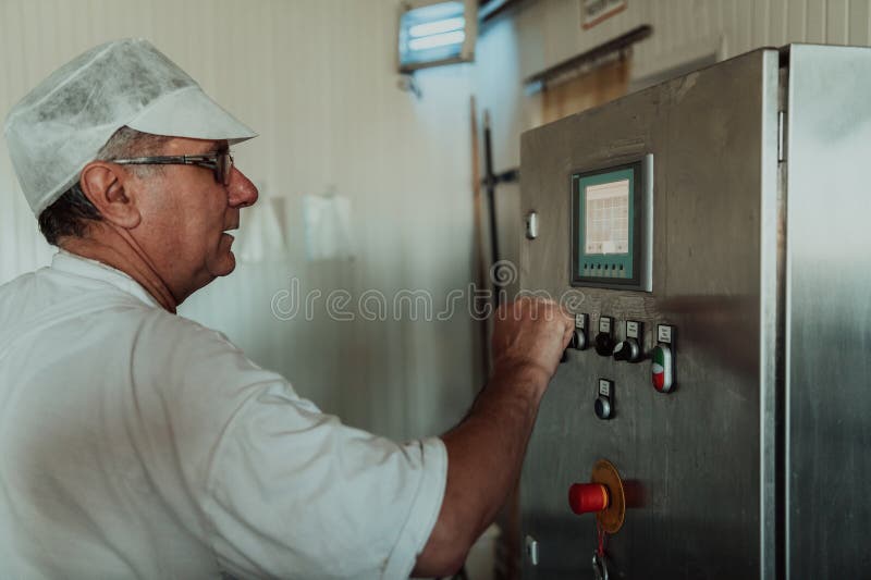 Cheese Maker Working in the Modern Industry on Machines that are Using ...