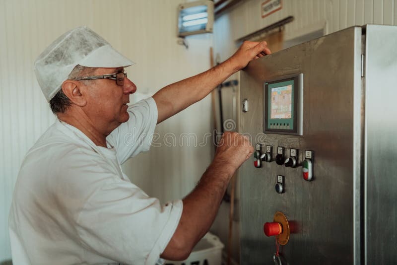 Cheese Maker Working in the Modern Industry on Machines that are Using ...