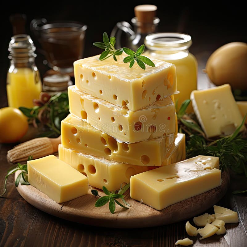 Cheese Mix on Wooden Plate Still-life. Ai Generative. Stock Image ...