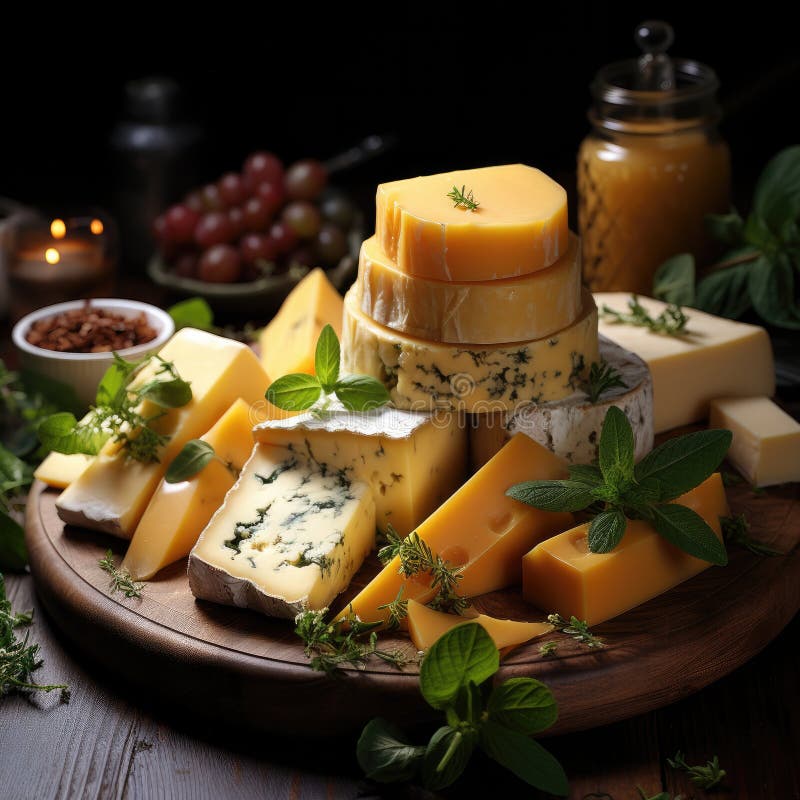 Cheese Mix on Wooden Plate Still-life. Ai Generative. Stock ...