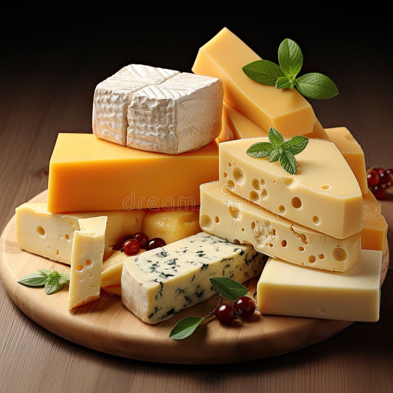Cheese Mix on Wooden Plate Still-life. Ai Generative. Stock Photo ...