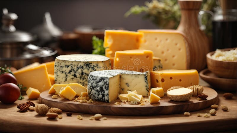 Cheese Mix on Wooden Plate Still-life. Ai Generative. Stock ...